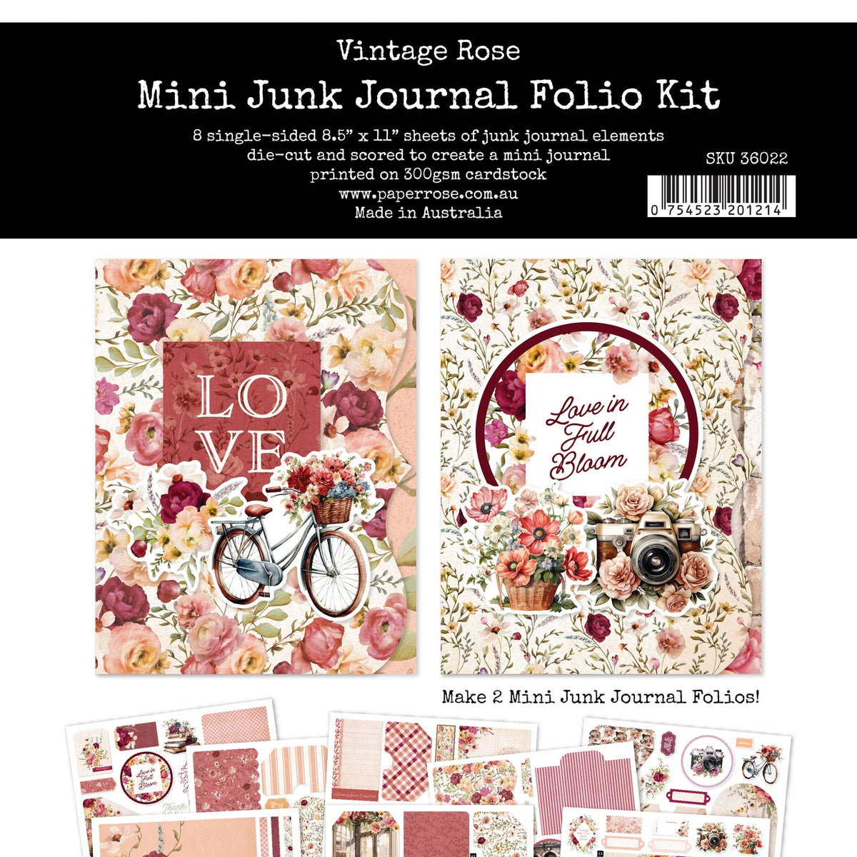 Vintage Rose 8.5x11" Mini Junk Journal Folio Kit 36022 – Paper Rose USA